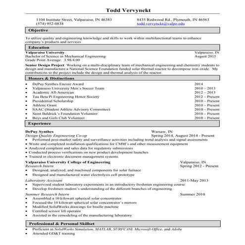 Resume - Todd Vervynckt | DOC | Physics | Science