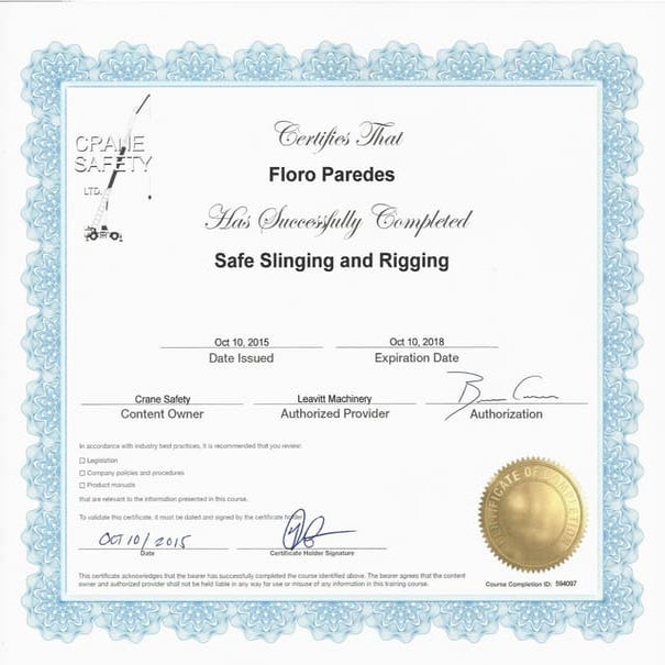 slinging and rigging certificate [237932] | PDF
