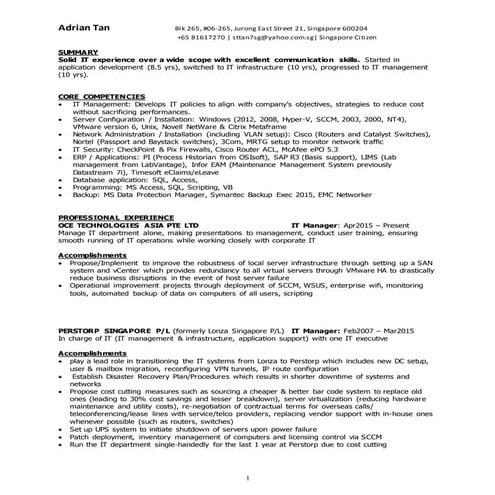 Adrian Resume ver1.2 | DOCX | Computer Networking | Computing