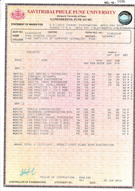 DIPLOMA FINAL MARKSHEET | PDF