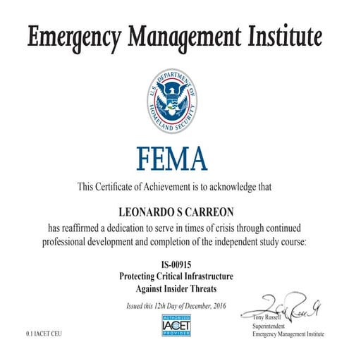 FEMA IS-100.LE Certificate | PDF