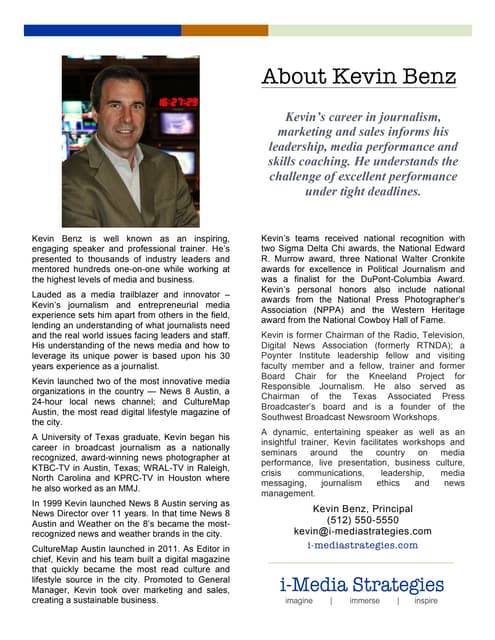 Kevin Benz, Principal trainer at I-media strategies