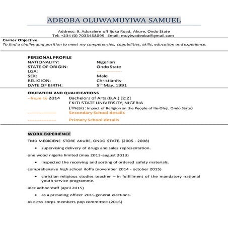 muyiwa cv(0) | DOCX | Education