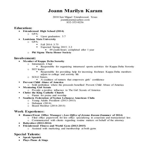 Joann Karam Resume 2015 | DOCX