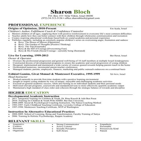 Sharon Bloch's Résumé | PDF