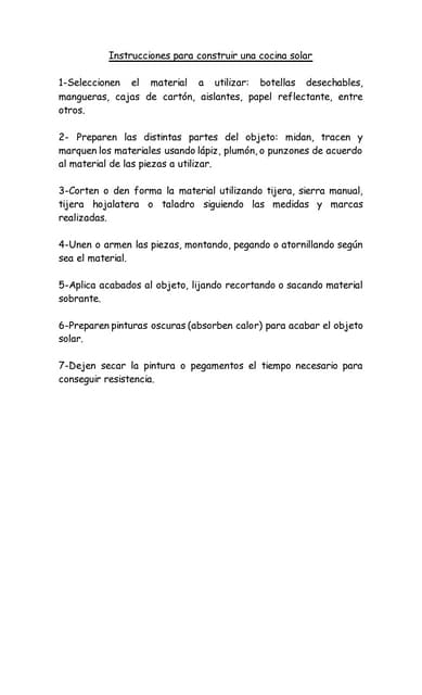 Instrucciones Para Construir Una Cocina Solar Pdf