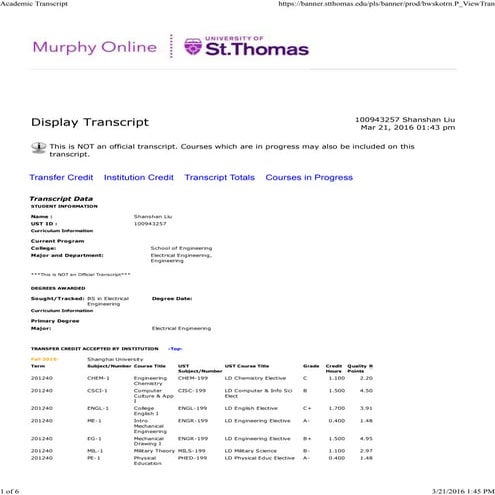 Academic Transcript | PDF