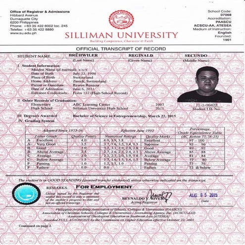 Bicol University Transcript of Records | PDF