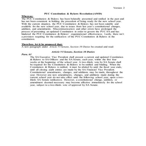 PUC Constitution & Bylaws Resolution Bill (Final Version) | PDF