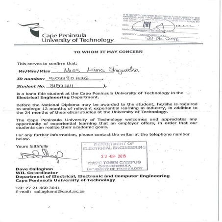 CPUT LETTER | PDF