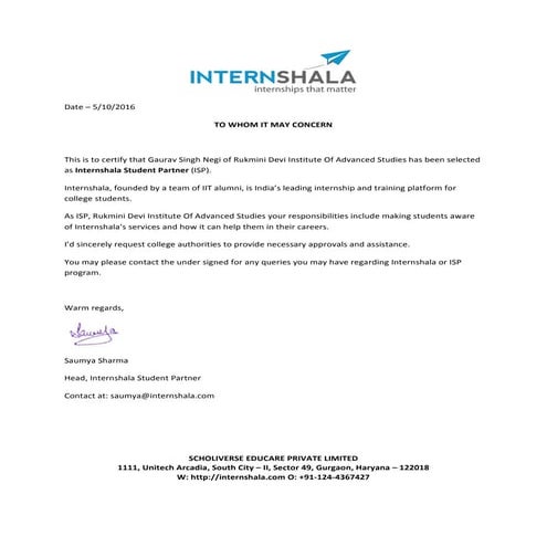 Internshala-Joining Letter | PDF