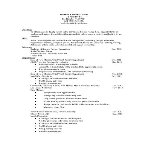 2016 Matthew Kenneth Malecha resume | DOC