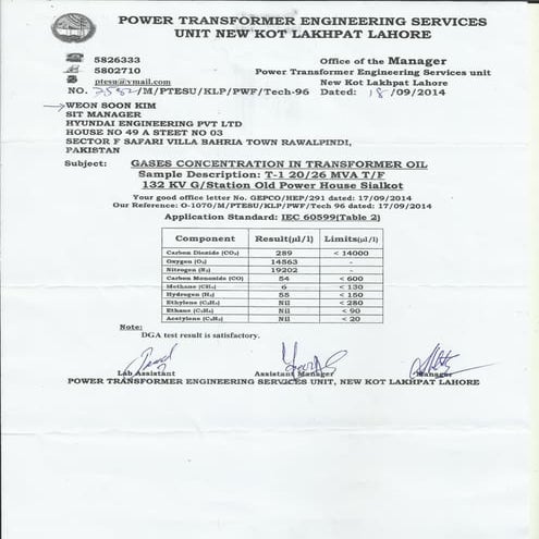 (DGA)oil test report Gepco | PDF