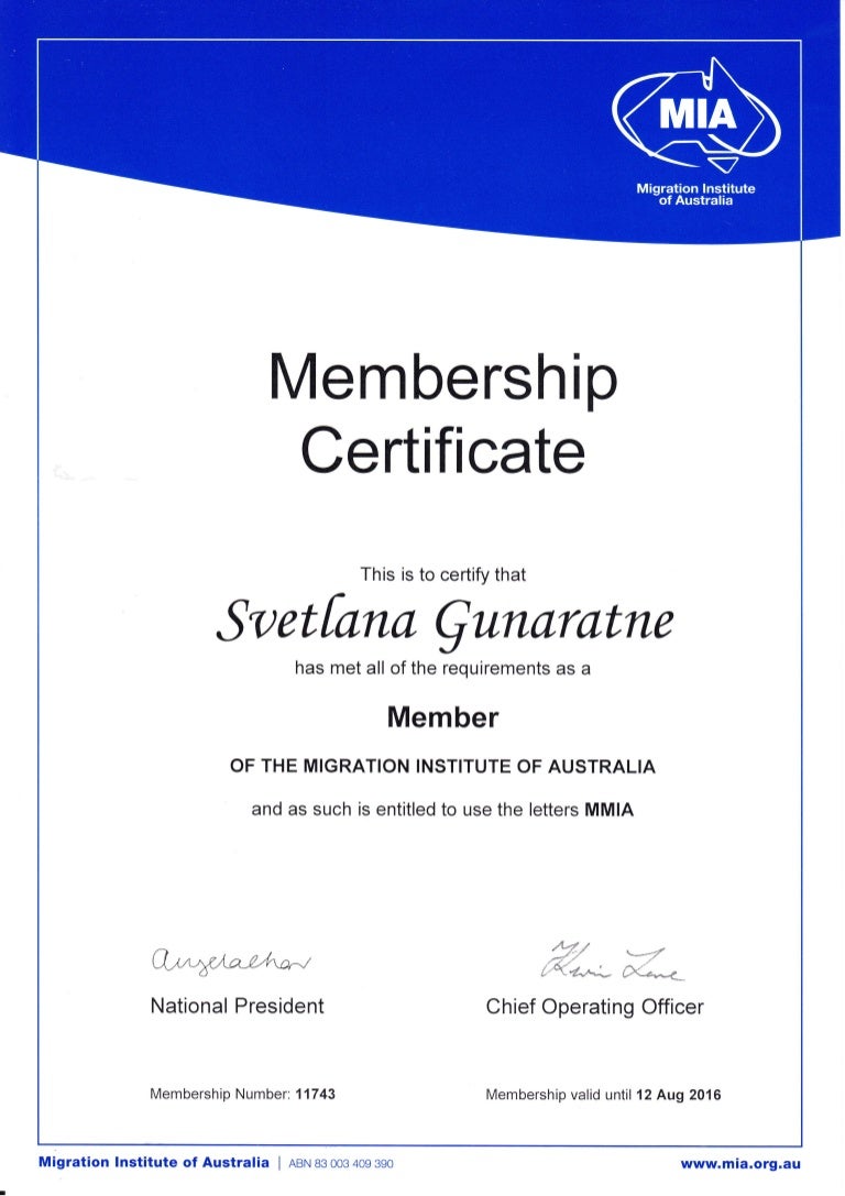 MIA certificate
