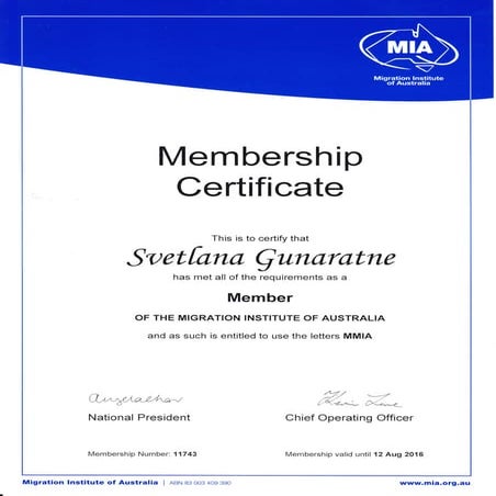 MIA certificate | PDF