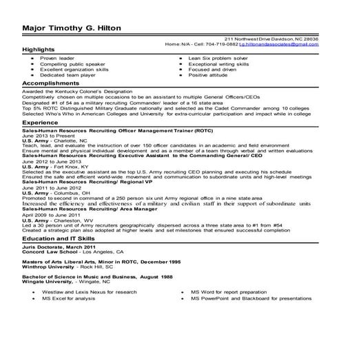 Tim Hilton's Resume 2015 Sales | DOCX
