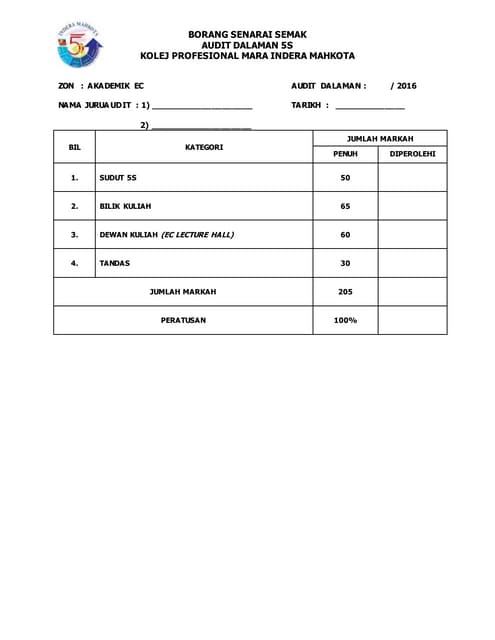 7 borang audit kategori dewan kuliah | PDF