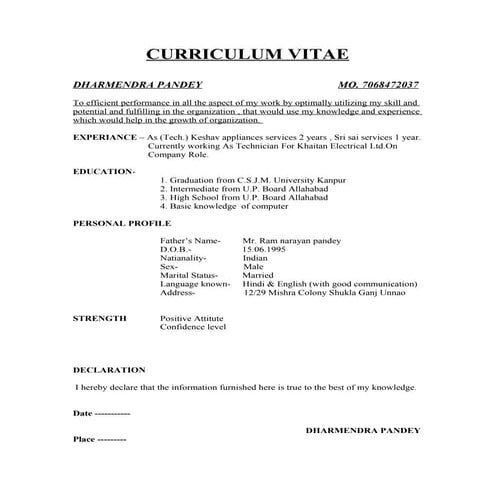 CURRICULUM VITAE DHARMENDRA | DOC
