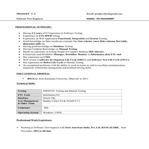 Pradeep_ETL Testing_CV with 3 years of Exerience | DOC