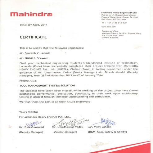 mahindra letter | PDF