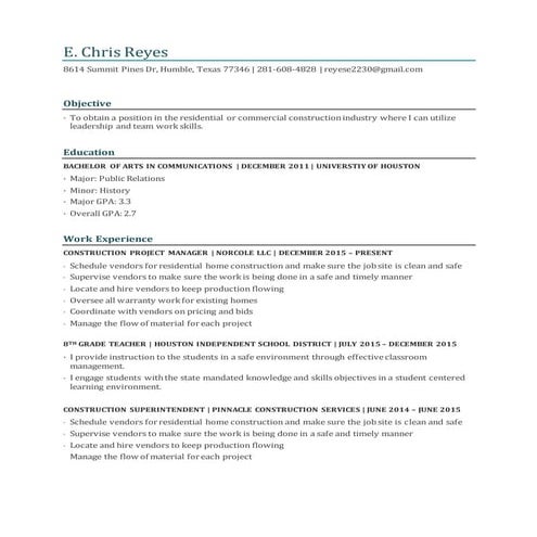 Chris_resume 5 | DOCX | Business | Business and Finance