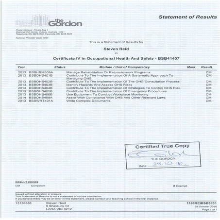 Cert 4 OHS results | PDF