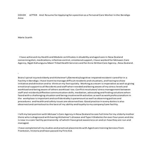 COVER LETTER AND CURRICULUM VITAE MARIE | DOCX | Brain and Nervous System Disorders | Diseases ...