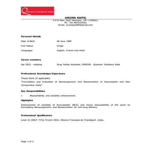 Aruna cv | DOCX