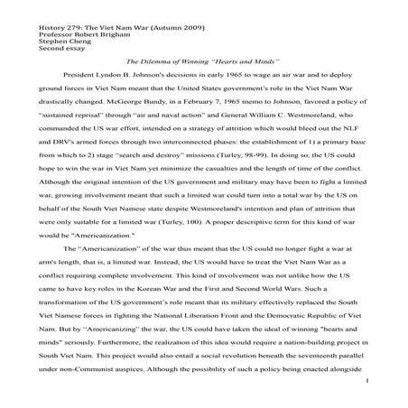 Autumn 2009, History 279 (The Vietnam War) - Second essay | ODT