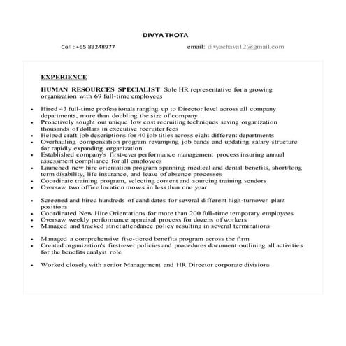 Divya HR Resume | PDF | Free Download