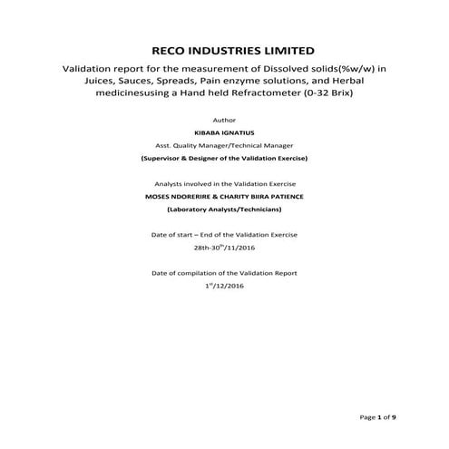 Validation Report Refractometer-Completed | PDF