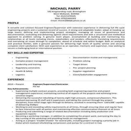 cv new MICHAEL PARRY (1) | PDF