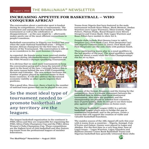 The BballNaija Newsletter - The Increasing Basketball Appetite | PDF
