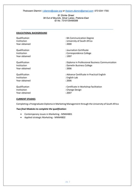 Damian Botha - UNISA degree | PDF