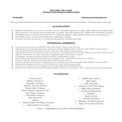 Resume - Richard Williams Video Content Producer | PDF