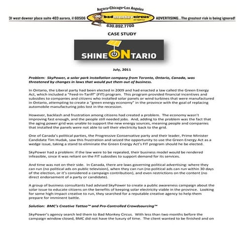 BMC Case Study ShineONtario 030113 | PDF