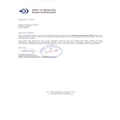 Recognition Letter from SNC | PDF