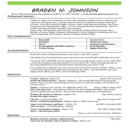 Braden Johnson Resume - August 2015 | DOCX