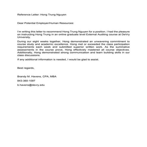 Reference Letter_Prof Brandy Havens | PDF