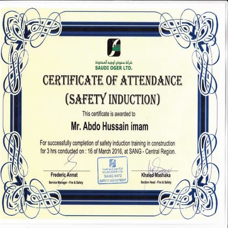 SAFETY INDUCTION CERTI. | PPT