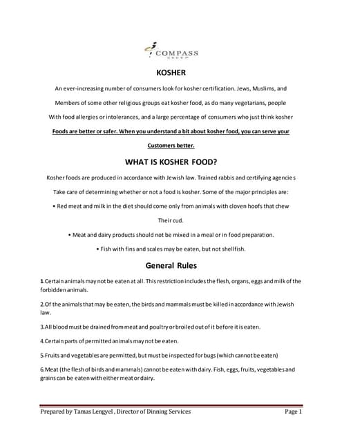 What Is Kosher? Diet, Food, and Rules | PDF