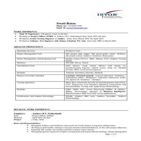 CV_Swatibatra | DOCX | Computer Software and Applications | Computing