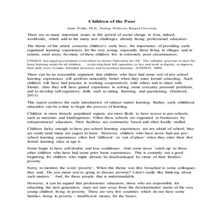 Children of the Poor - a Report prepared by Dr. Jamie Wallin, Visiting ...