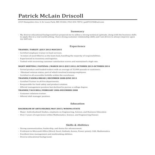 Resume - Toby Ferguson 2016 | DOCX