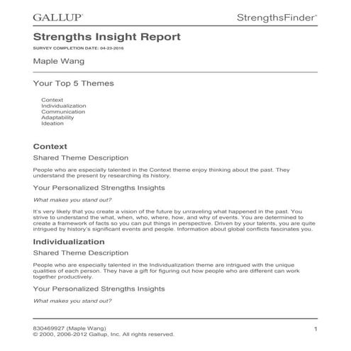 Strengths Insight Report | PDF | Family and Relationships