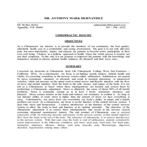 Chiropractic Resume | DOCX