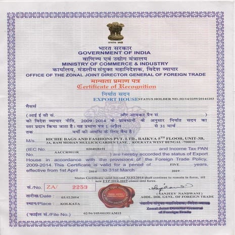 Export House Certificate | PDF