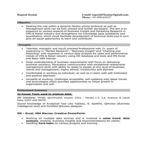 Resume - CPG_FMCG - Market Research_Data Analyst | PDF