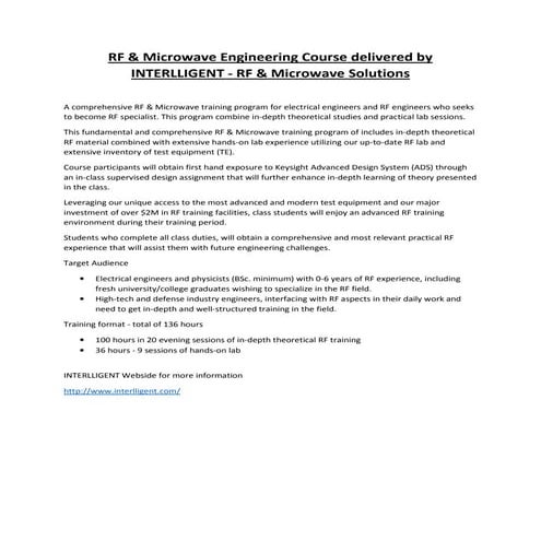 RF (Radio Frequency) Theory Technical Training