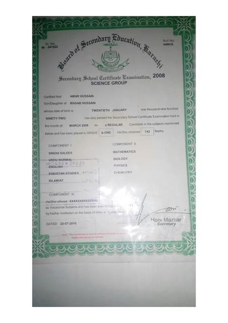 Matric Mark Sheet PDF | PDF